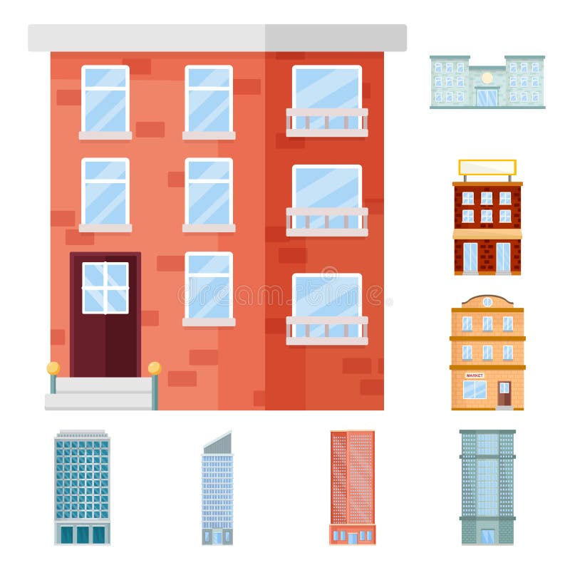 Isolated Object of Facade and Building Logo. Collection of Facade and ...