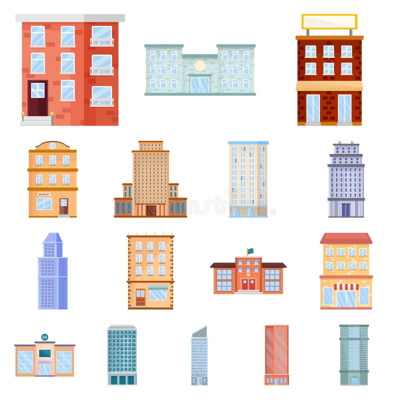 Isolated Object of Facade and Building Logo. Set of Facade and Exterior ...