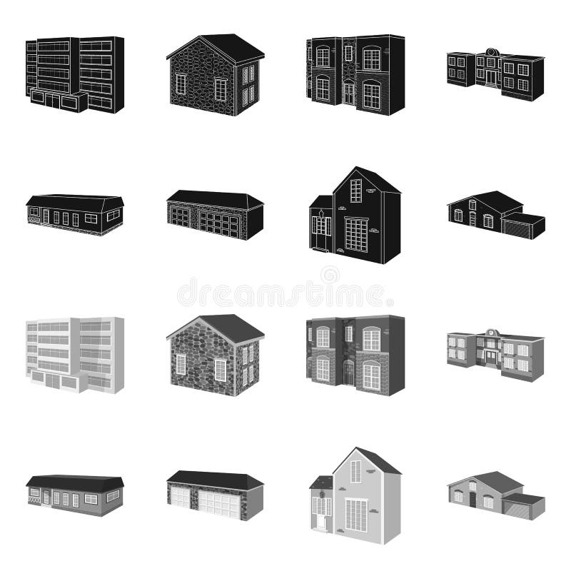 Isolated Object of Facade and Housing Icon. Set of Facade and ...