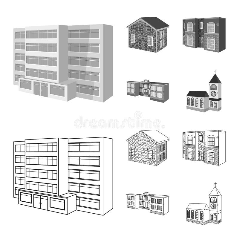 Vector Illustration of Facade and Housing Symbol. Collection of Facade ...