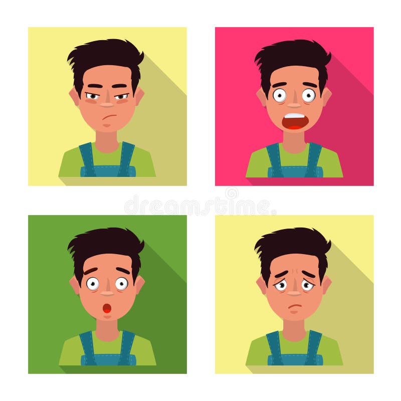 Vector Illustration of Face and Boy Icon. Set of Face and Expression ...