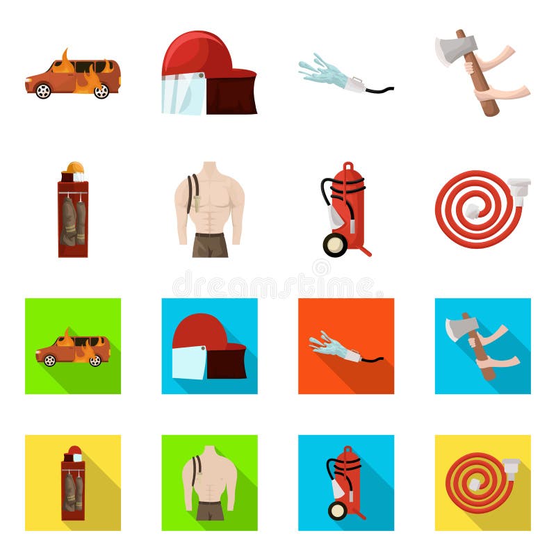 Isolated Object of Firefighters and Fire Sign. Collection of ...