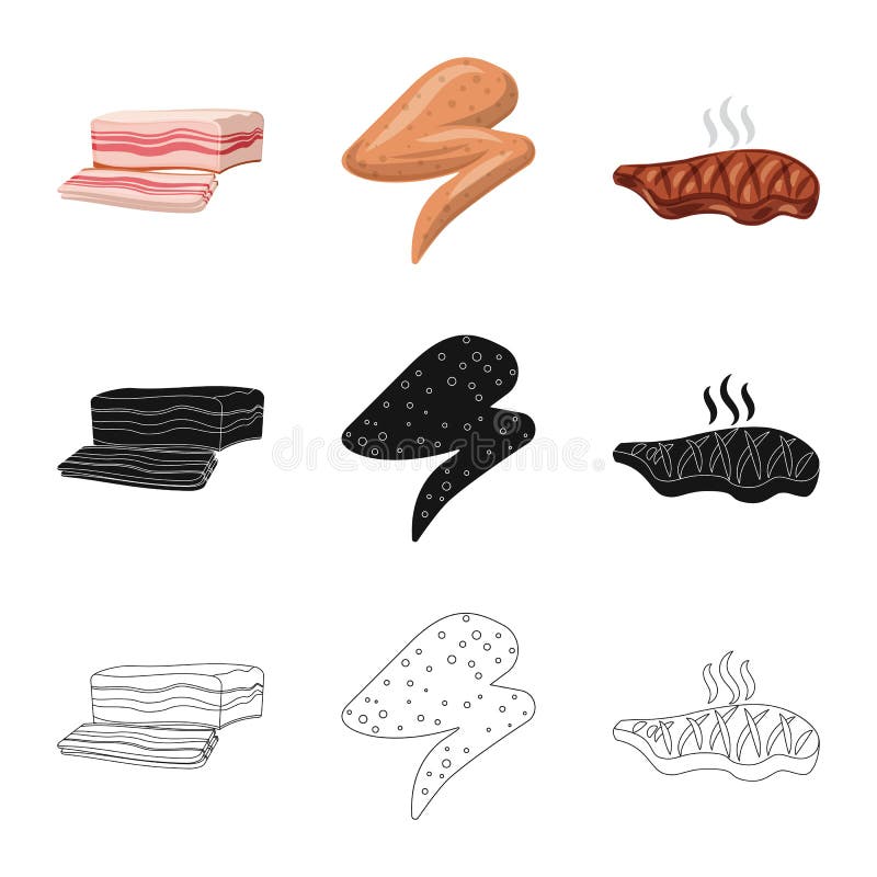 Vector Illustration of Meat and Ham Logo. Set of Meat and Cooking Stock ...