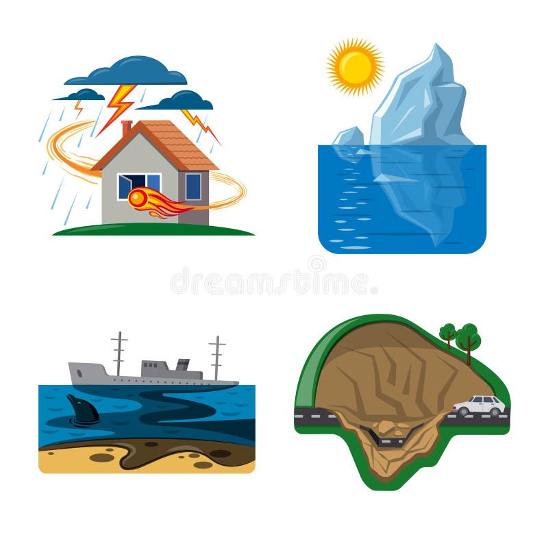 Collection of Natural Disaster Concepts. Vector Illustration Decorative ...