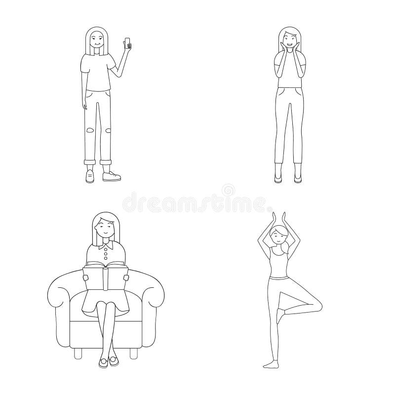 Vector Illustration Of Posture And Mood Icon. Set Of Posture And Female ...