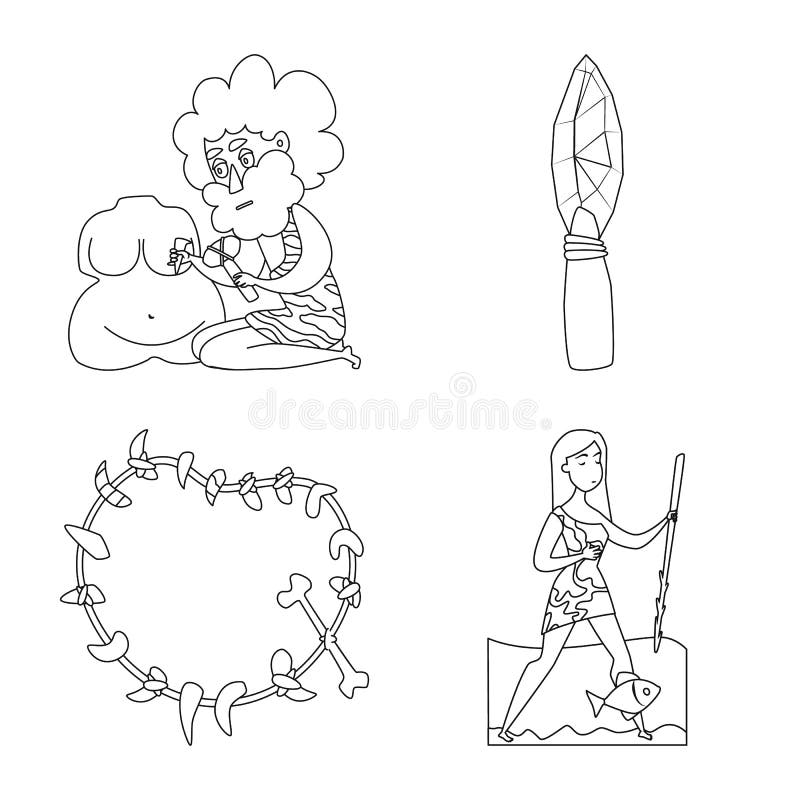 Isolated Object of Primitive and Archeology Icon. Collection of ...