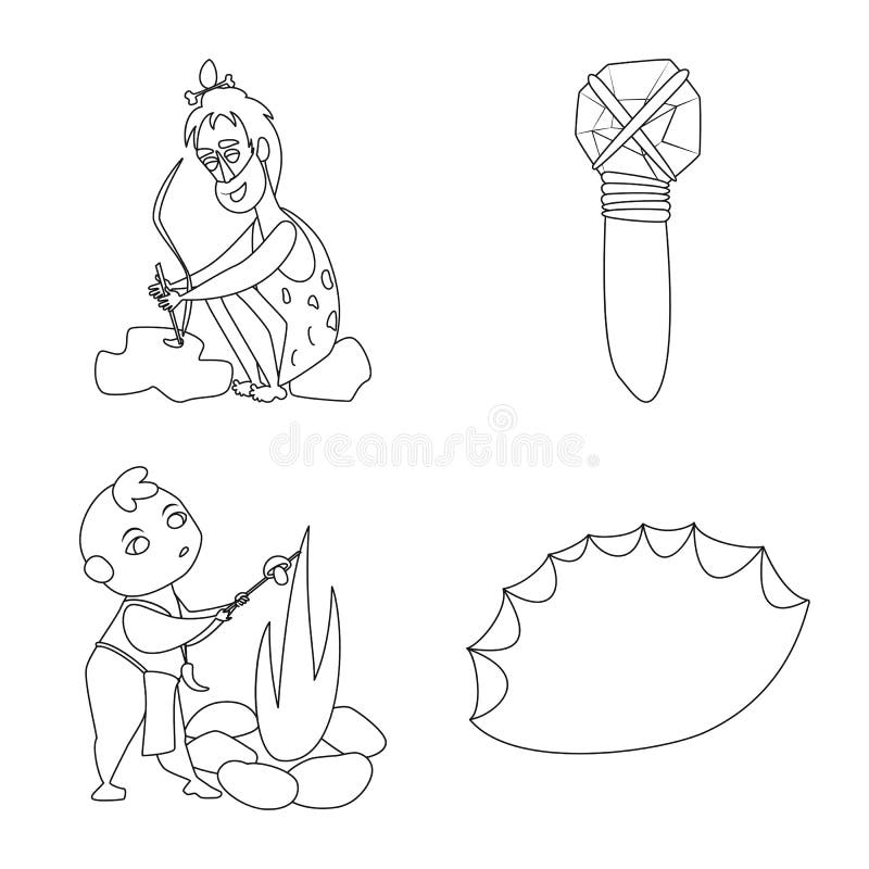 Vector Illustration of Primitive and Archeology Sign. Collection of ...