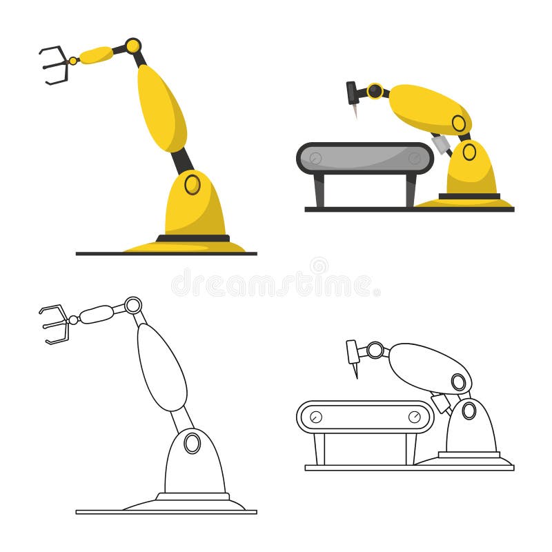 Isolated Object Of Robot And Factory Icon Set Of Robot And Space