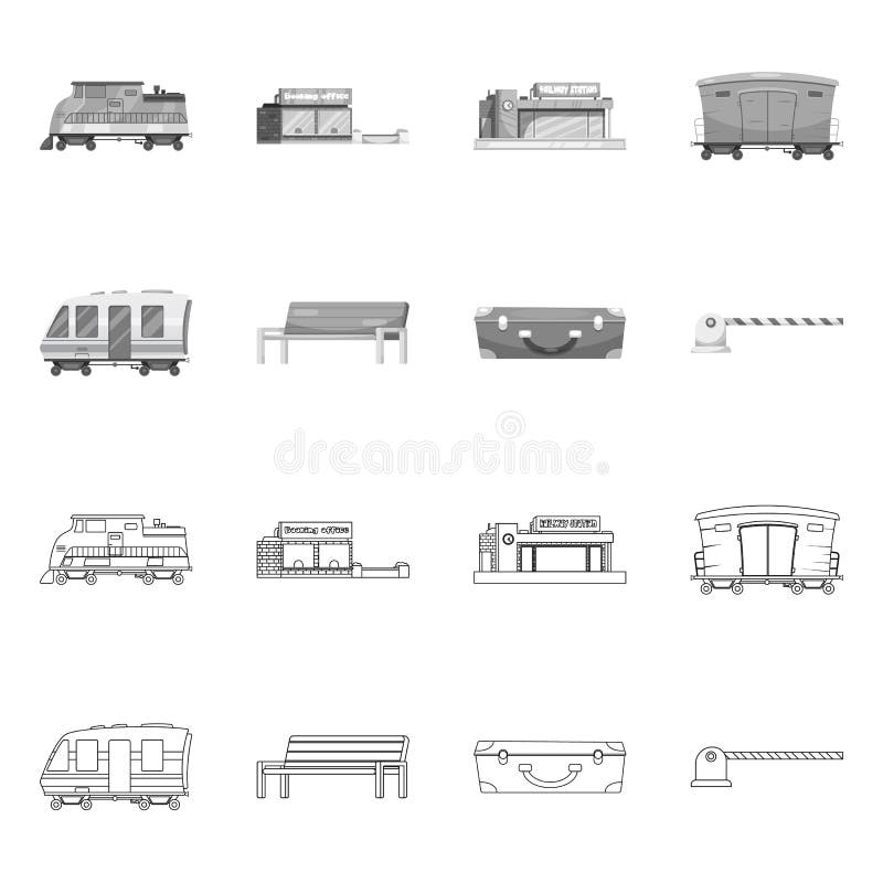 Isolated Object of Train and Station Icon. Set of Train and Ticket ...