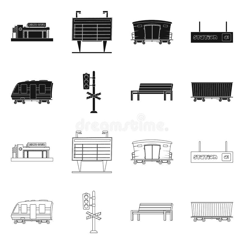 Isolated Object of Train and Station Icon. Set of Train and Ticket ...