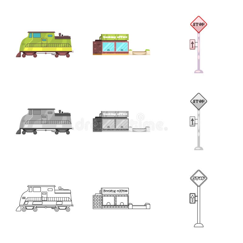 Isolated Object of Train and Station Icon. Set of Train and Ticket ...
