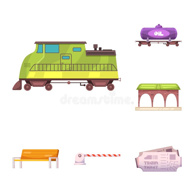 Isolated Object of Train and Station Icon. Set of Train and Ticket ...