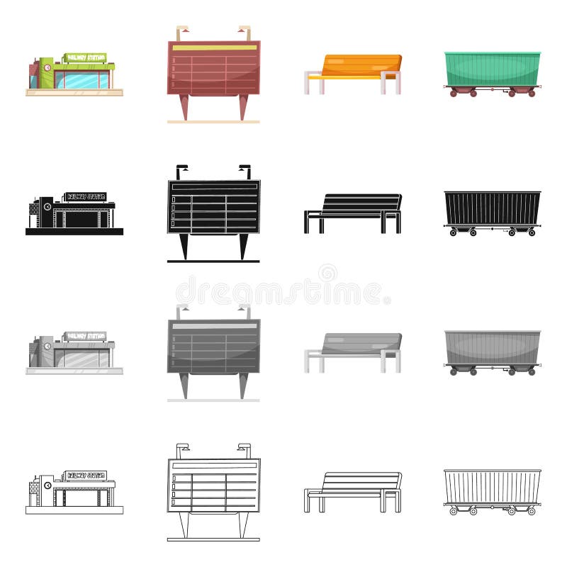 Isolated Object of Train and Station Symbol. Set of Train and Ticket ...