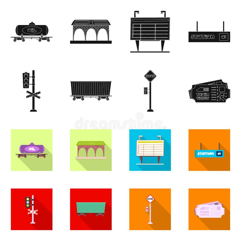 Isolated Object of Train and Station Symbol. Set of Train and Ticket ...