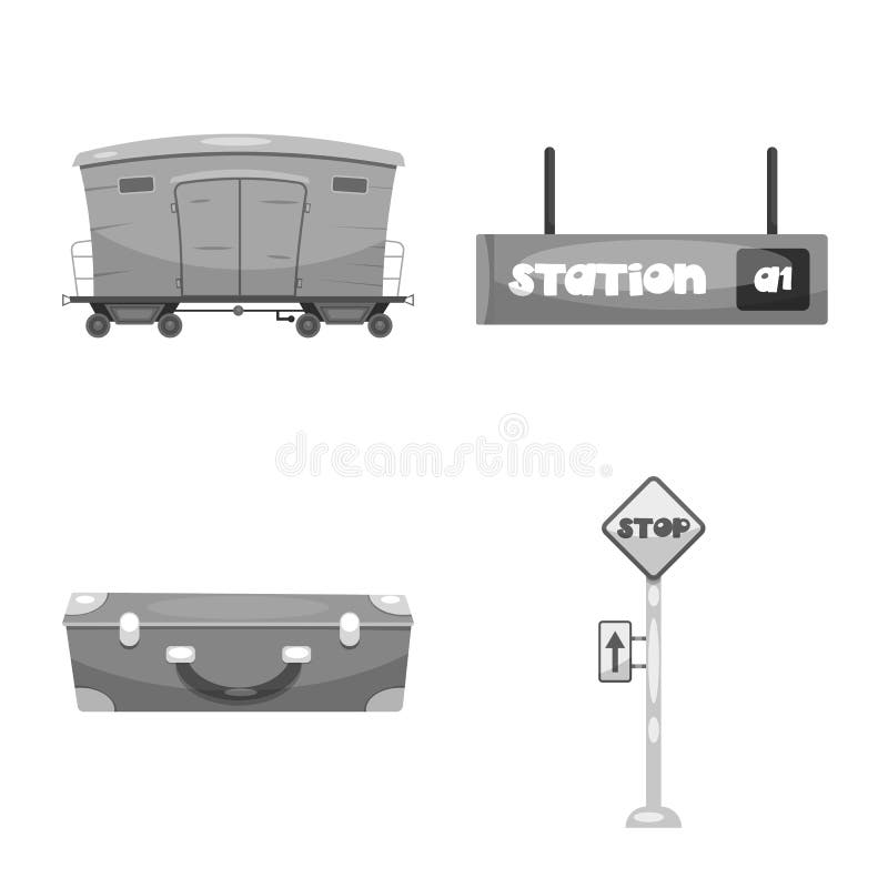 Isolated Object of Train and Station Symbol. Set of Train and Ticket ...