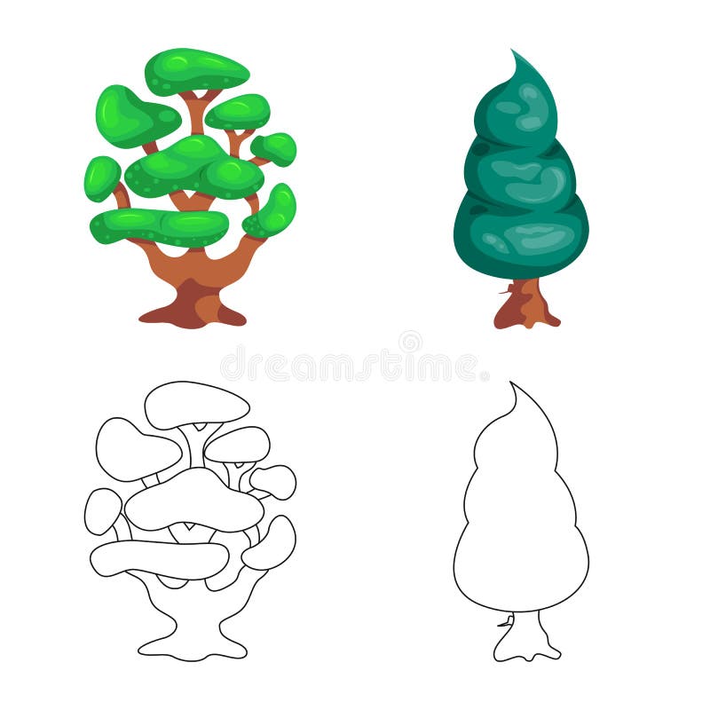 Isolated Object Of Tree And Nature Sign Collection Of Tree And Crown