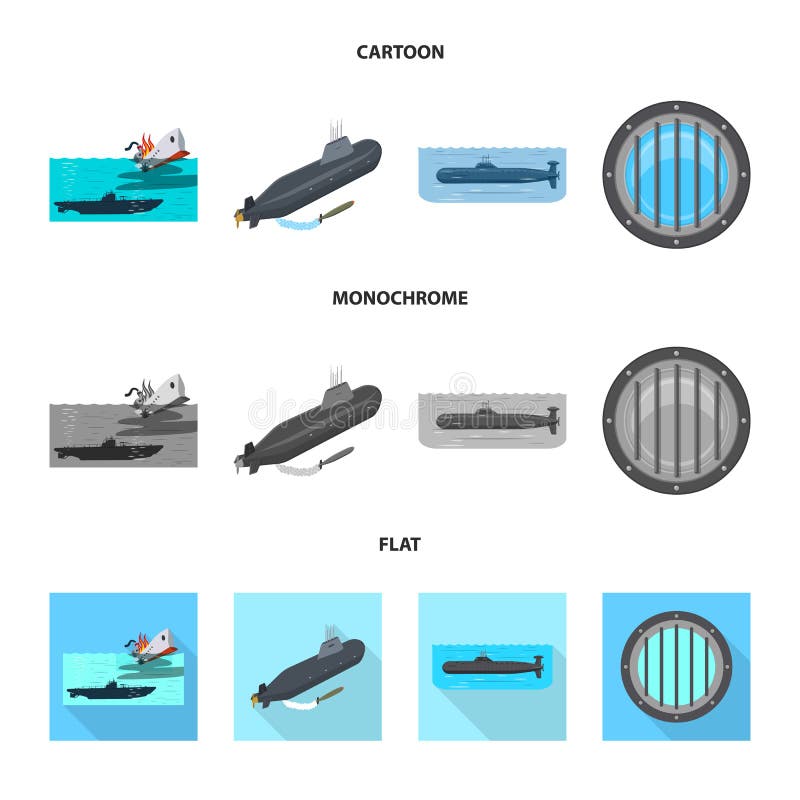 Vector Illustration of War and Ship Icon. Set of War and Fleet Stock ...