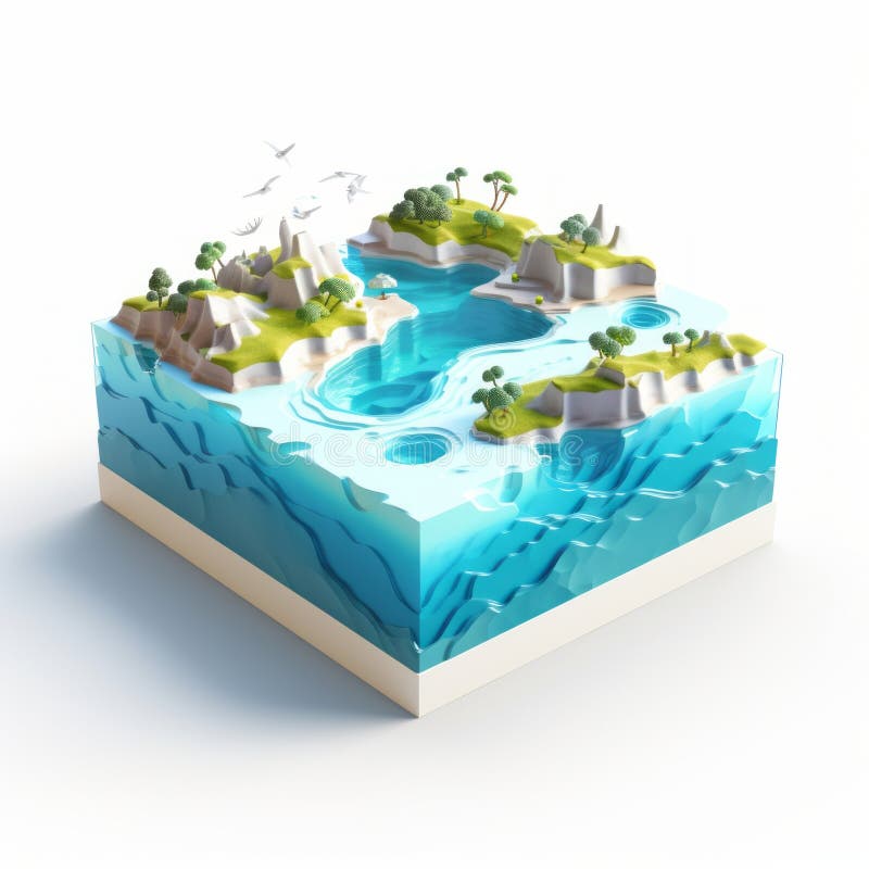 Playful Low Poly Island: 3d Illustration with Clear Edge Definition ...