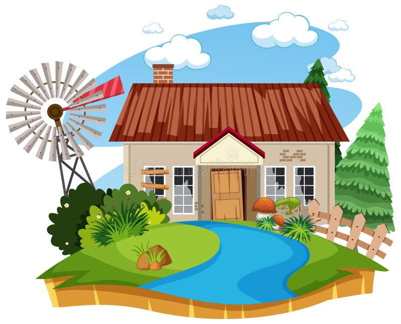 Isolated Old Broken Farm House in the Rural Stock Vector - Illustration ...