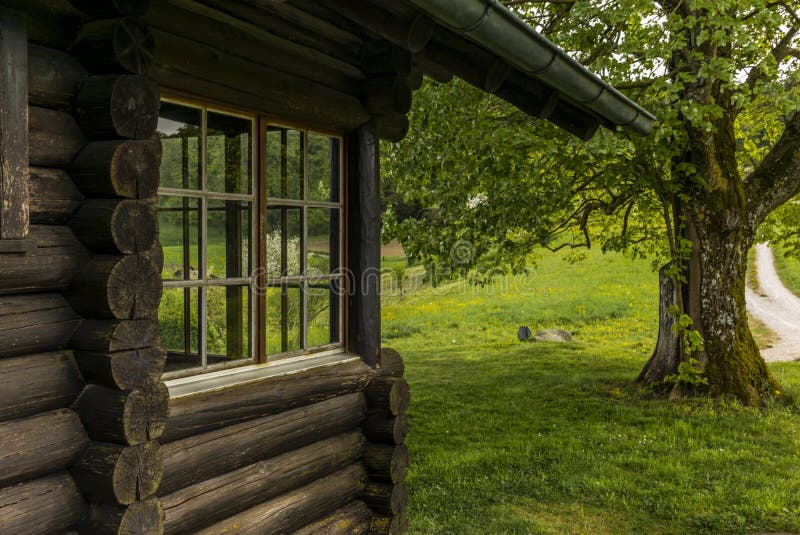 An Isolated Old Log Hut in the Shadow of a Oak Tree in Switzerland ...