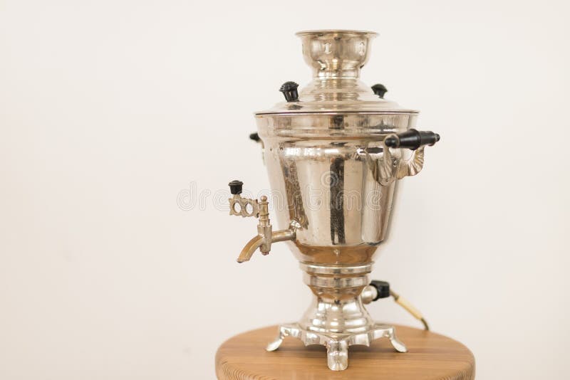 Isolated Old Tea-urn Sitting on a Table Stock Image - Image of ...