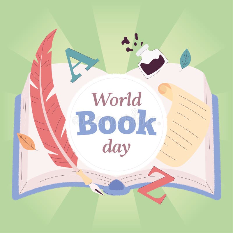 Isolated Open Book with Typography Icons World Book Day Vector Stock ...