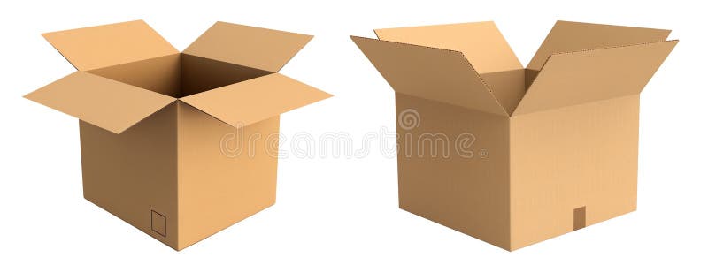 Isolated Opened Empty Beige Cardboard Boxes for Shipping and Storage ...