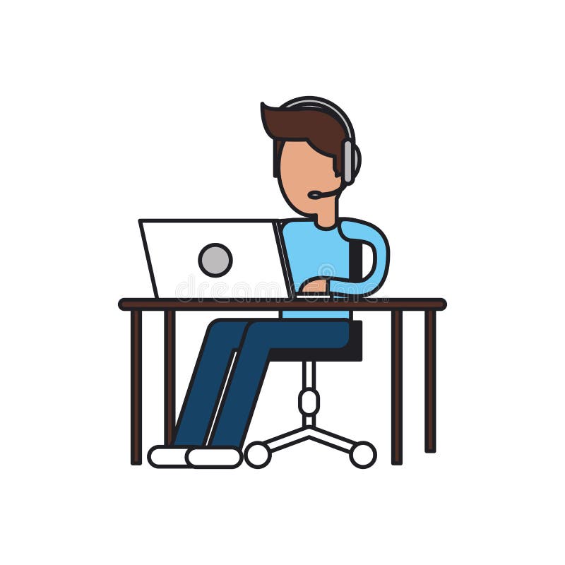 Isolated Operator Man with Headphone Design Stock Vector - Illustration ...