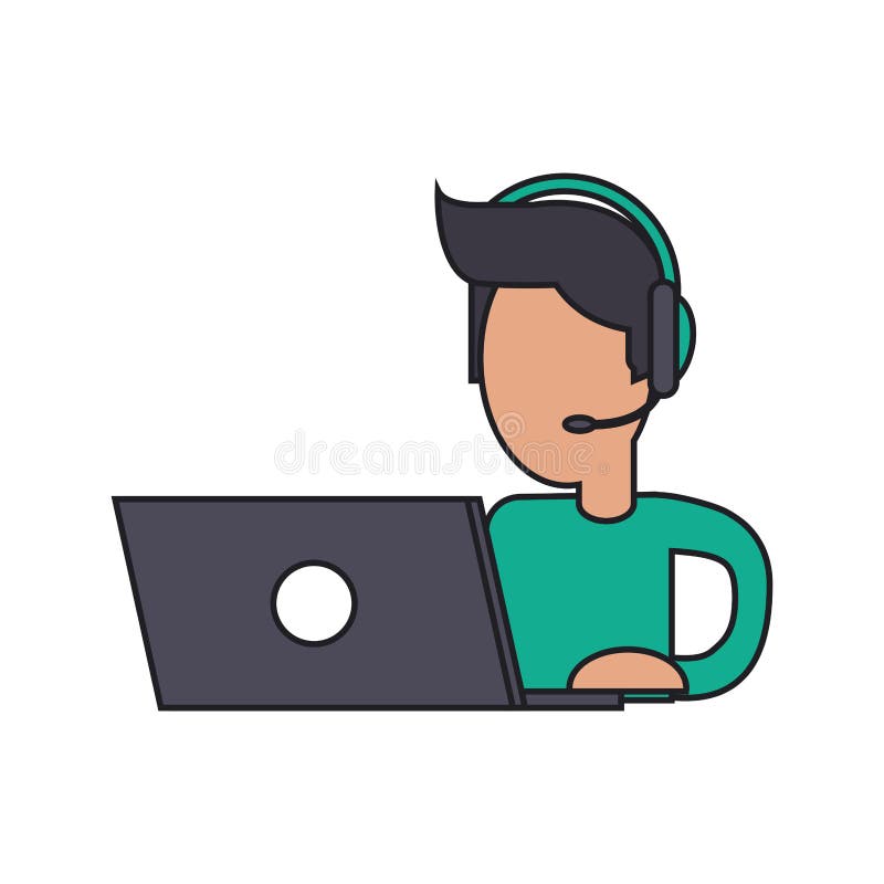 Isolated Operator Man with Laptop Design Stock Vector - Illustration of ...