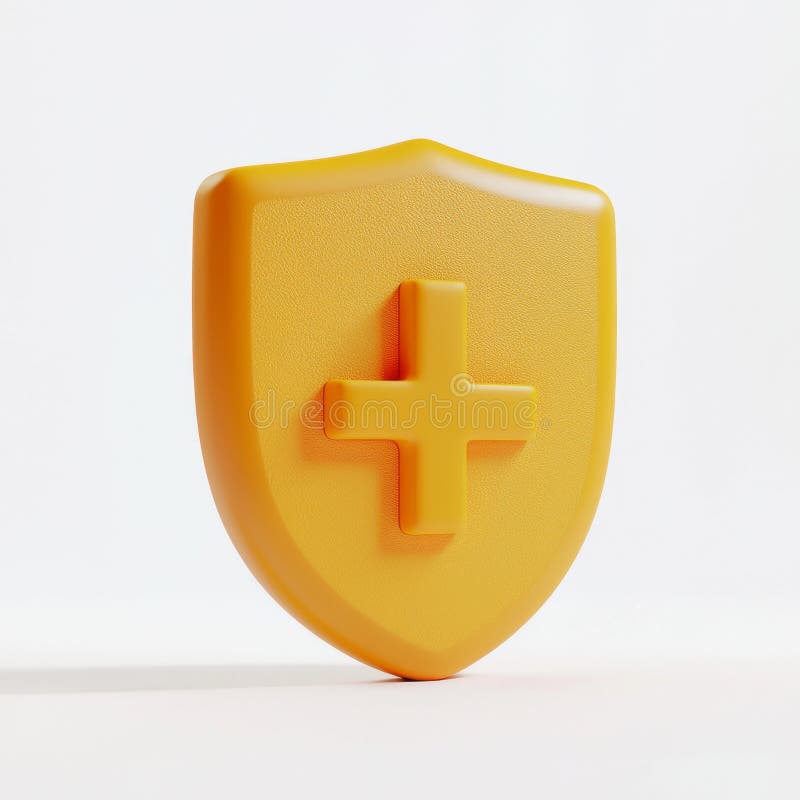 An Isolated Orange Shield First Aid Cross 3D Render Icon with a ...