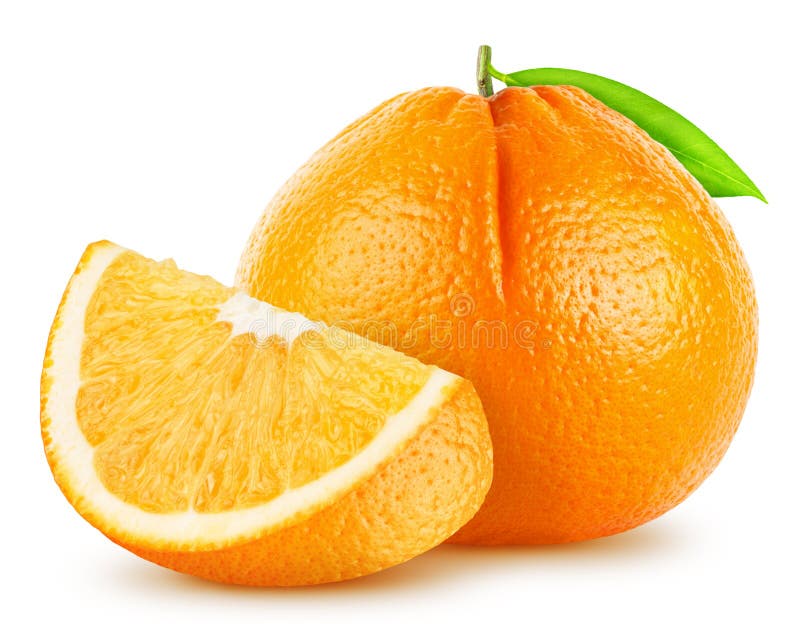 Isolated Oranges. Whole Single Orange Fruit with Leaf and Piece ...