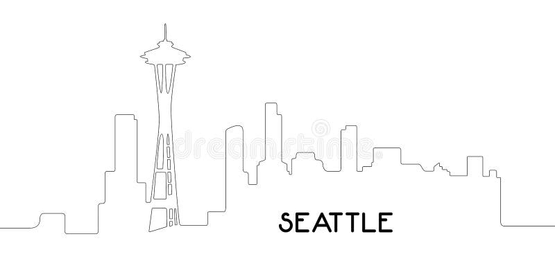 Outline Seattle City Skyline with Blue Buildings and Copy Space Stock ...