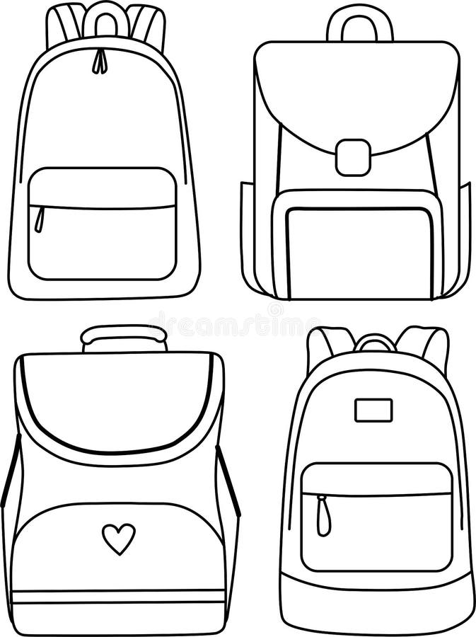 Isolated Outline Vector Backpacks Stock Vector - Illustration of ...
