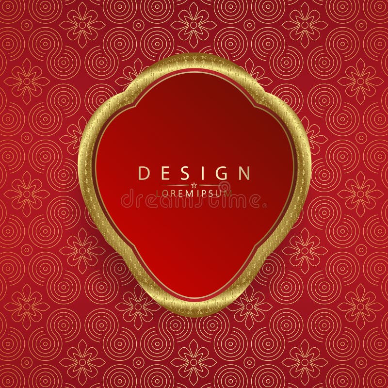Isolated Oval Frame with a Gold Texture Border on a Red Background ...