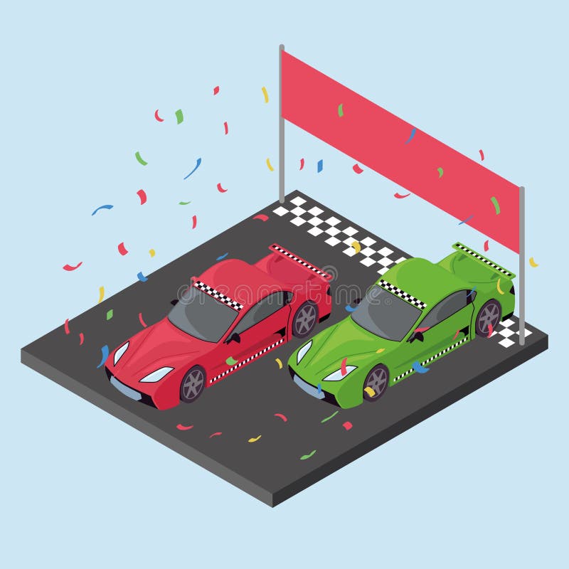 Isolated Pair of 3d Racing Cars on a Street Stock Illustration ...
