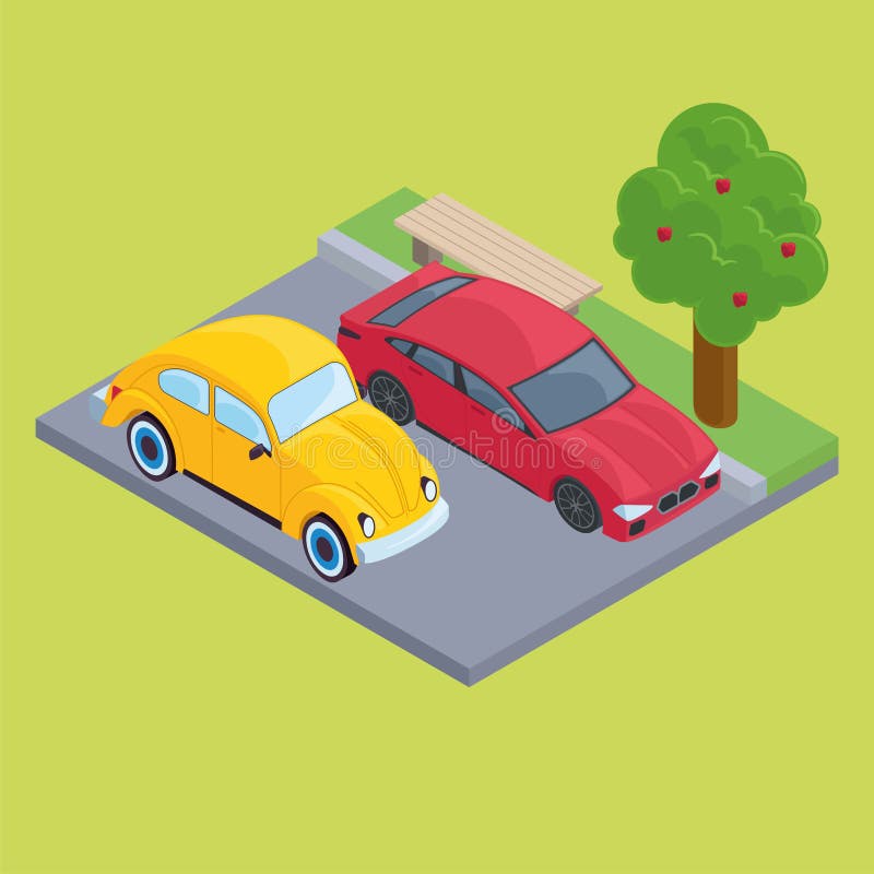 Isolated Pair of 3d Urban Cars on a Street Stock Illustration ...