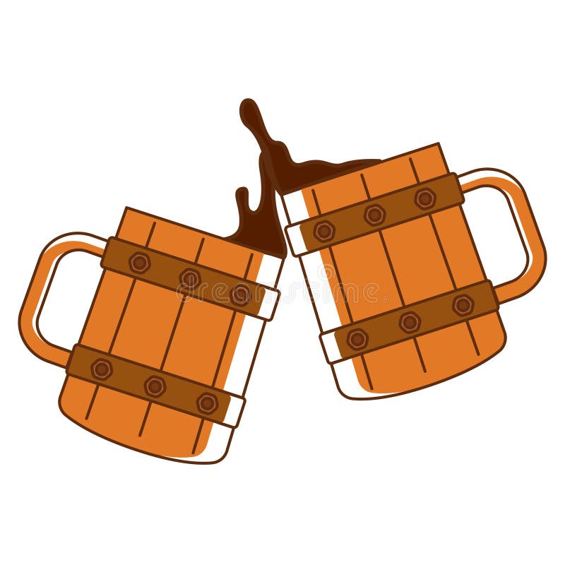 Isolated Pair of Wooden Beer Mugs Doing a Cheer Vector Stock Vector ...