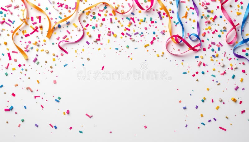 Isolated Party Elements Like Confetti and Streamers on a Bright White ...
