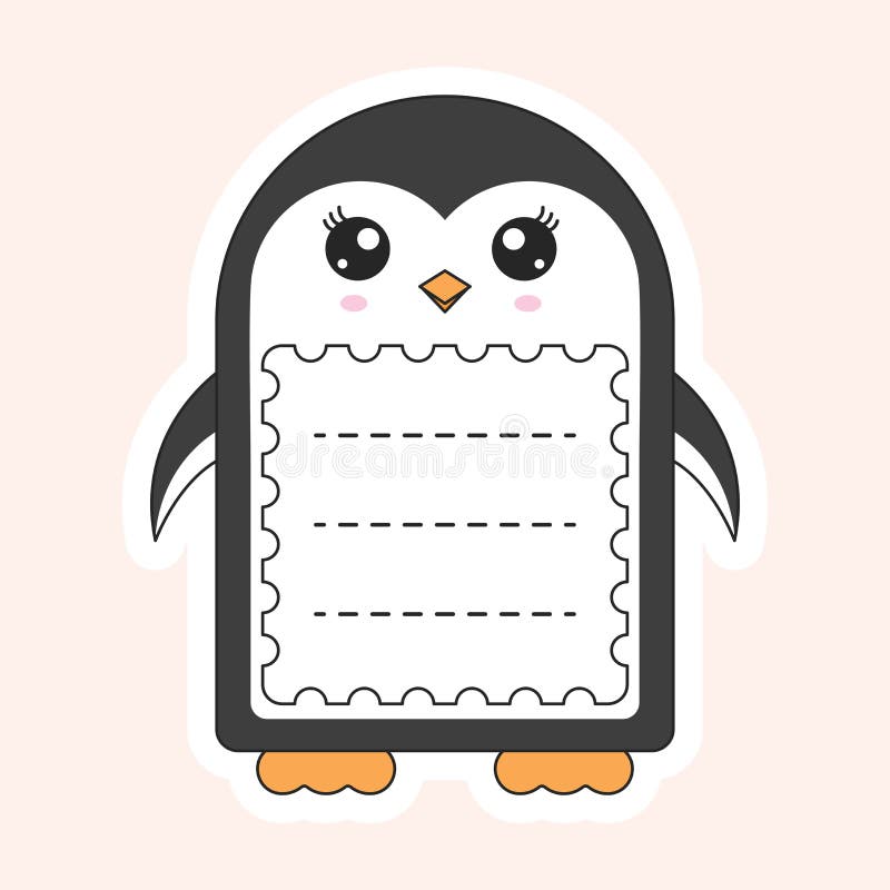 Isolated Penguin Cartoon Frame or Notebook Label on Peach Stock ...