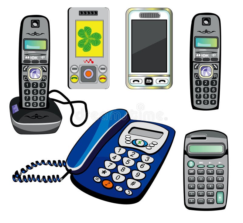 Isolated Phones and Calculator Stock Vector - Illustration of antenna ...
