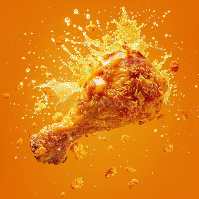 Isolated Photo of Fried Chicken Leg Exploding in Hot Oil. Stock Photo ...