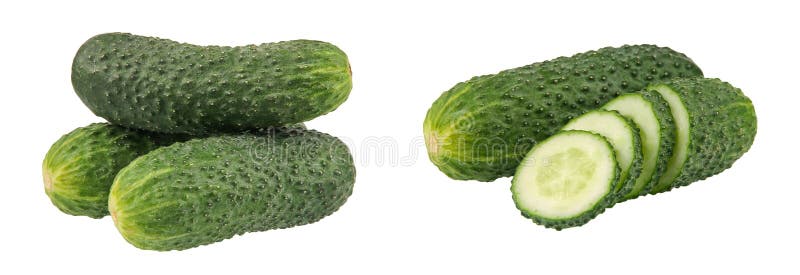Isolated Pictures with Cucumbers. a Group of Cucumbers. Sliced Cucumber ...