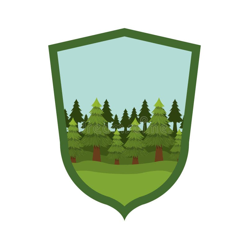 Isolated Pine Trees Inside Shield Label Design Stock Vector ...