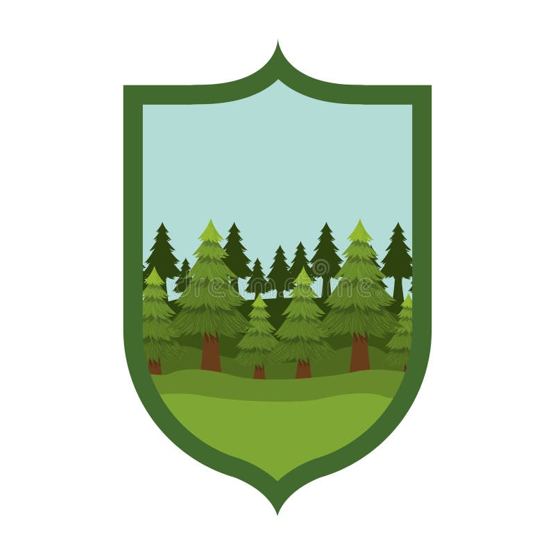 Isolated Pine Trees Inside Shield Label Design Stock Vector ...