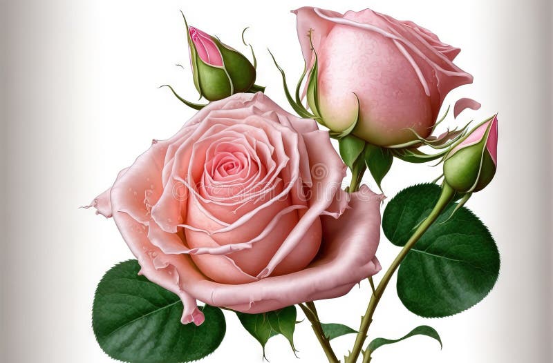 Isolated Pink Roses on a White Backdrop Stock Illustration ...