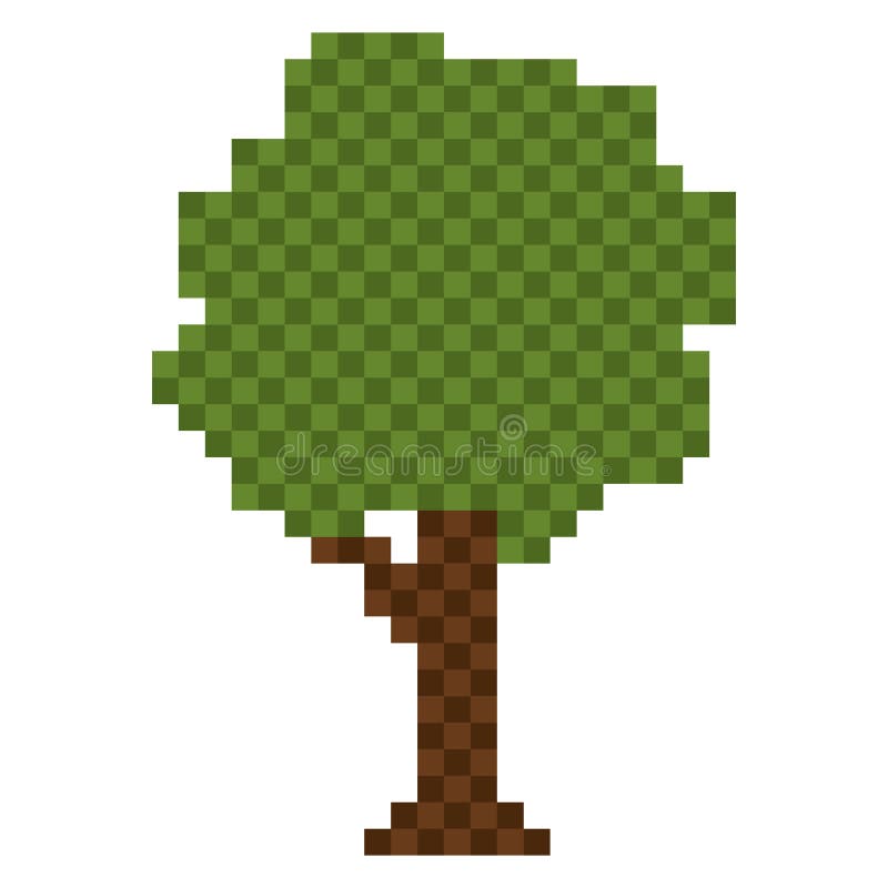 Pixelated Big Old Tree. Ancient Oak Tree with Green Foliage and Brown ...