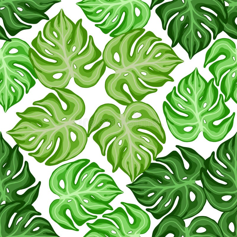 Isolated Plants Seamless Pattern with Random Green Monstrea Leaves ...