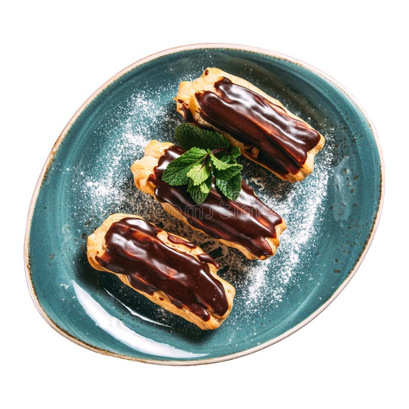 Isolated Plate of Custard Eclairs with Chocolate Stock Image - Image of ...