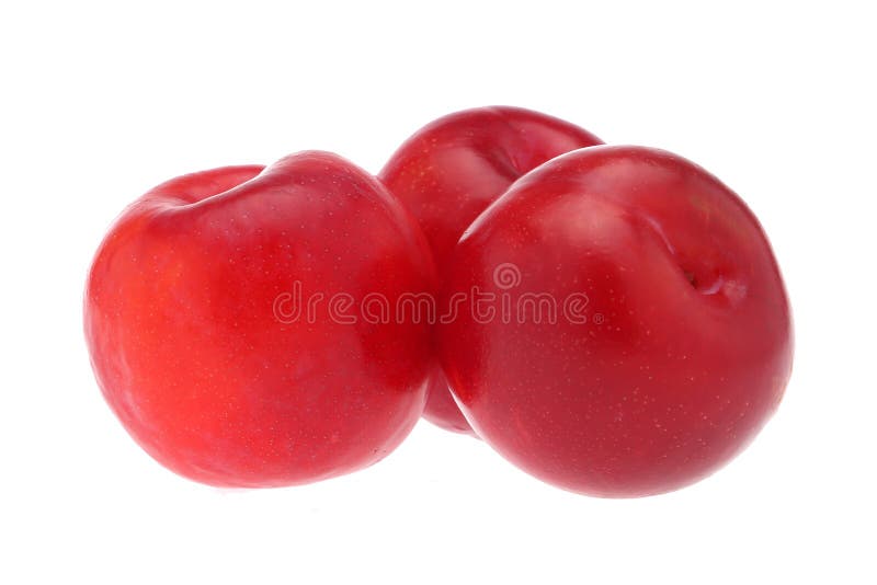Isolated Plums. One and a Half of Red Plum Fruit with Leaves Isolated ...