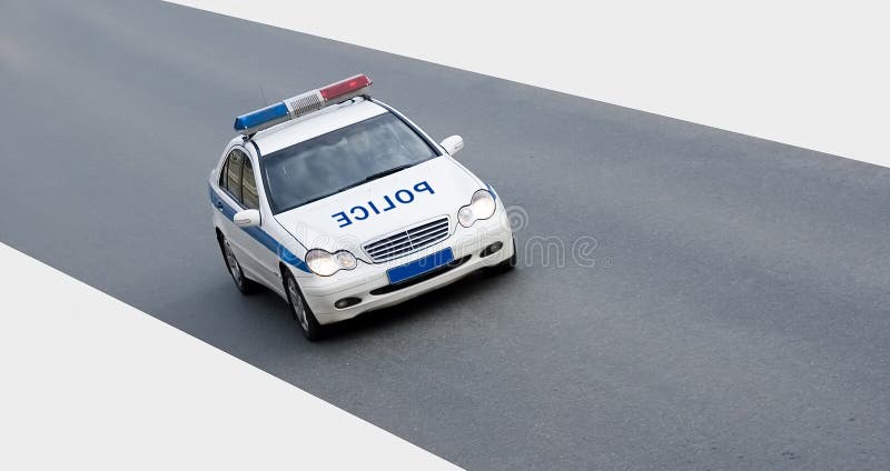 Isolated Police Car on Road Stock Photo - Image of enforcement ...